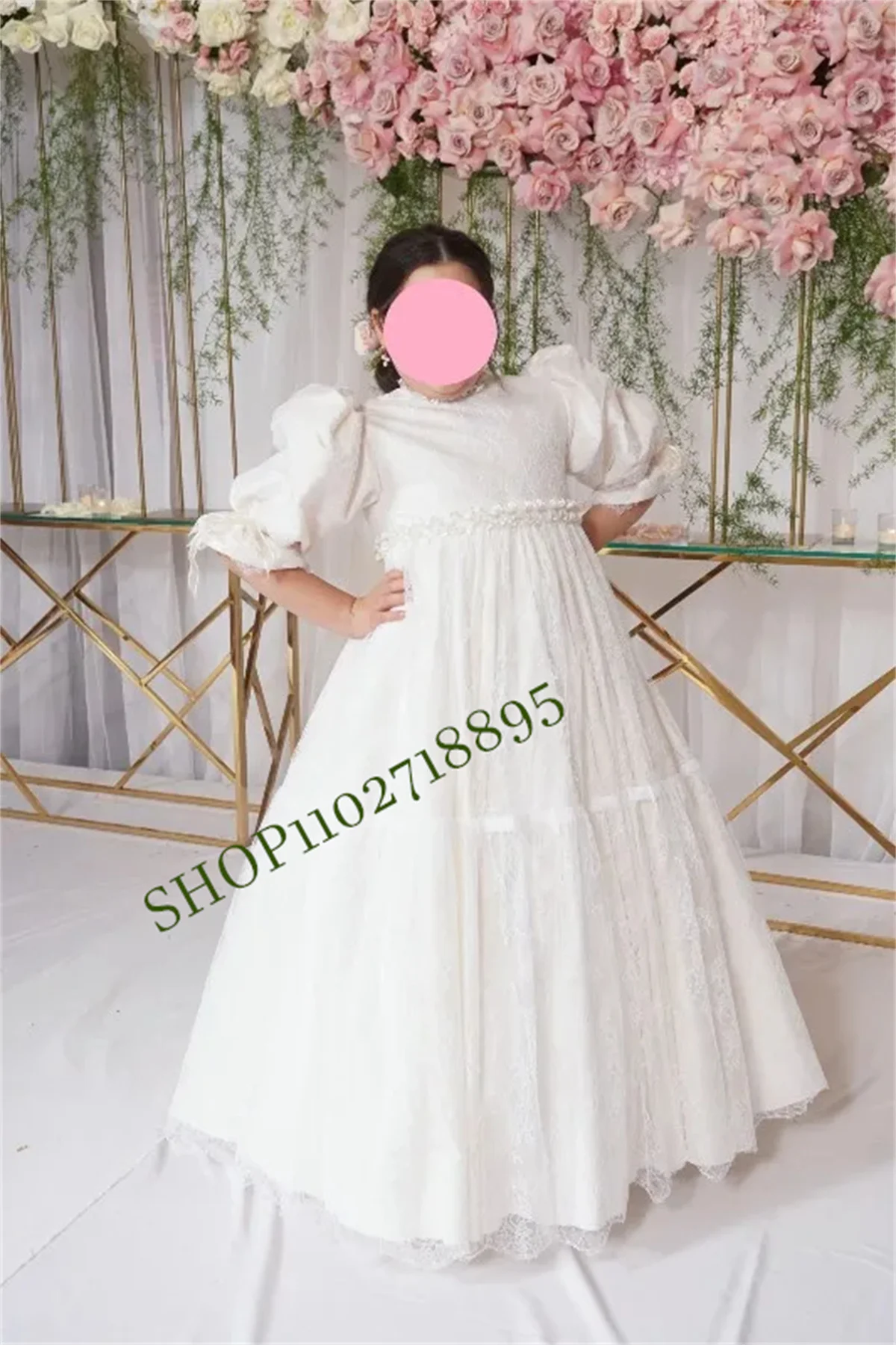 Three-Quarter-White-Lace-Flower-Girl-Dress-For-Wedding-Puffy-Balloon ...