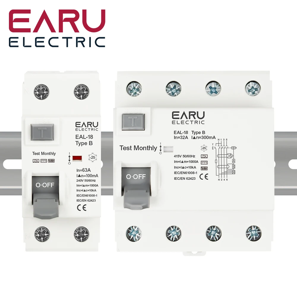 Earu ELCB 2P 4P 10/30/100/300mA Residual Current Circuit Breaker for Electric Vehicle Charging ...