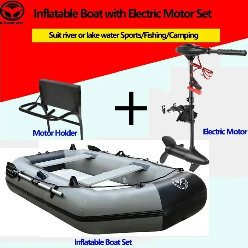 Grey-Inflatable-Boat-with-Electric-Motor-Set-for-Fishing-River-Lakes ...