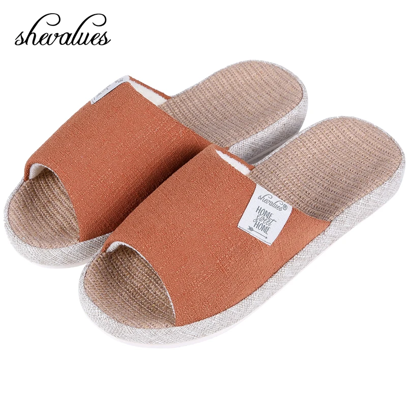 Shevalues Home Open Toe Slippers For Women Men Four Seasons Linen ...