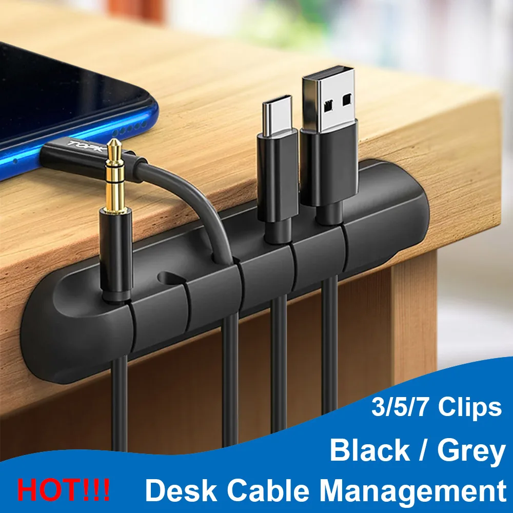 Silicone-USB-Cable-Organiser-Desk-Winder-Desktop-Tidy-Management-Clips ...