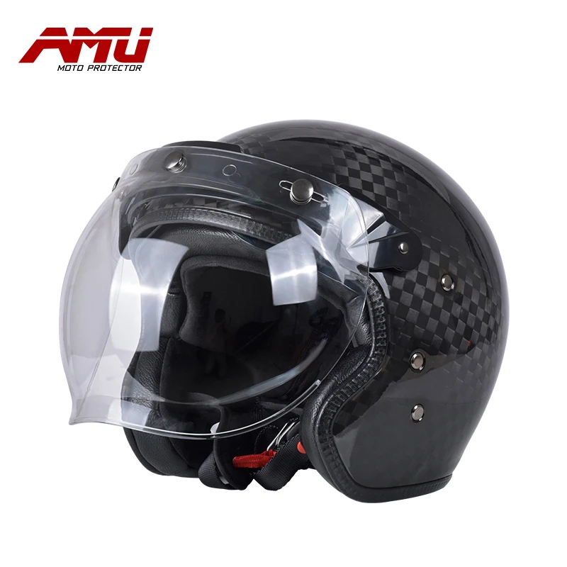 AMU-Retro-Motorcycle-Half-3-4-Helmet-Real-3K-12K-Carbon-Fiber-Men-Woman ...