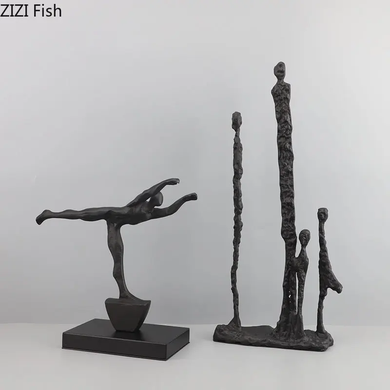 Minimalist-Abstract-Figures-Sculpture-Black-Cast-Iron-Ornaments-Desk ...