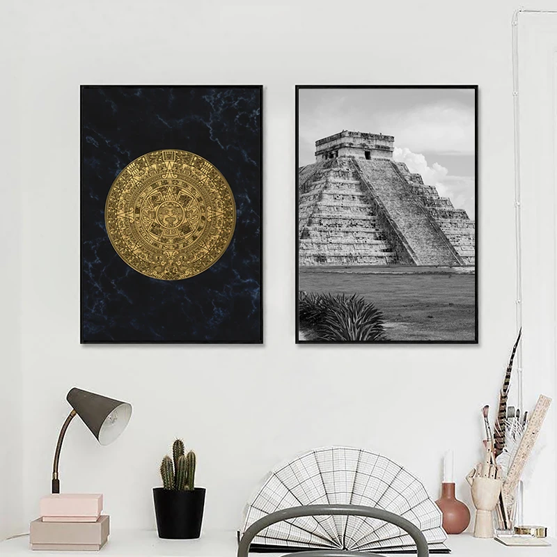 Mayan Calendar Canvas Poster Mexican Decor Aztec Wall Art Canvas ...