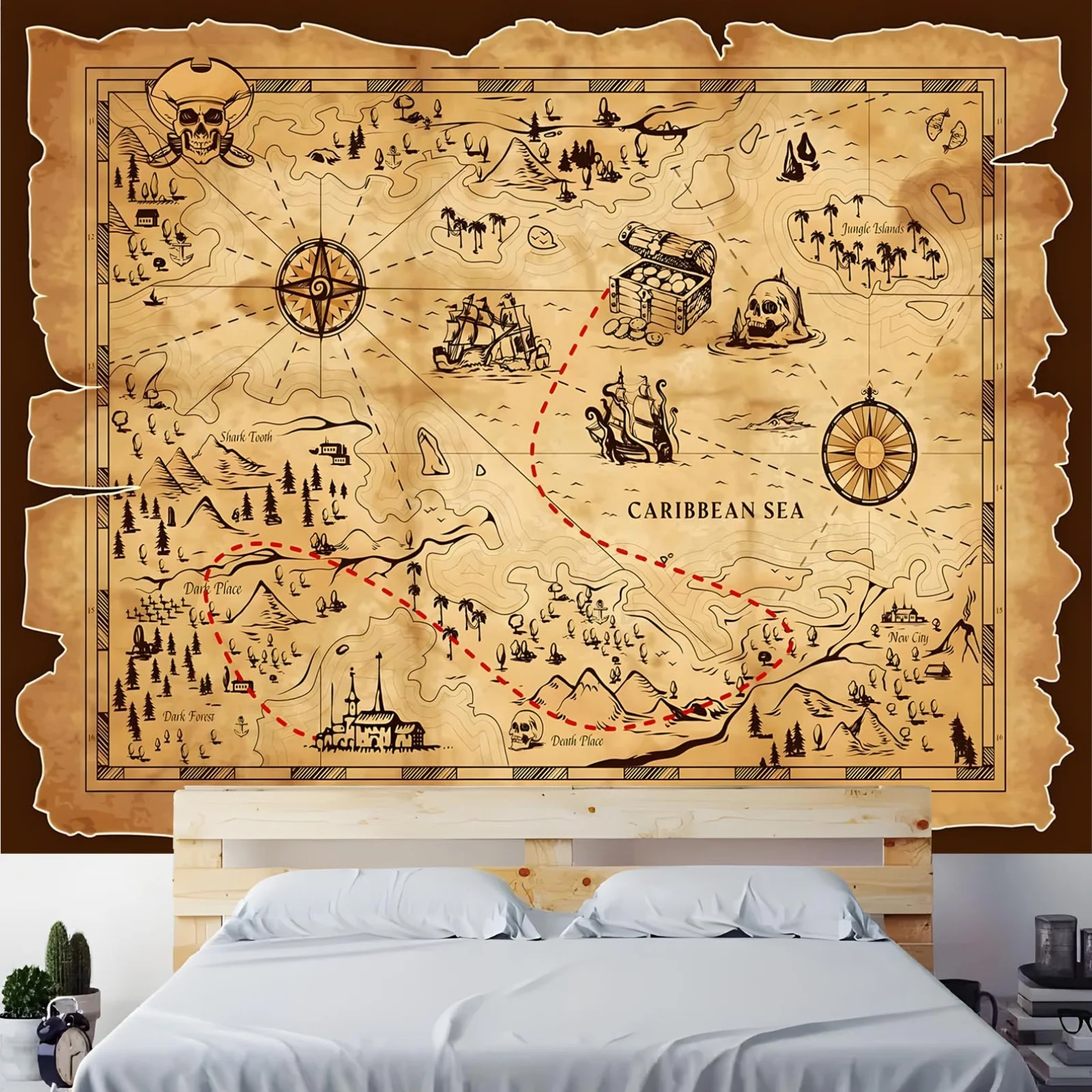 Pirate Ship & Sailboat Backdrop Banner - Vintage Nautical Map Design ...