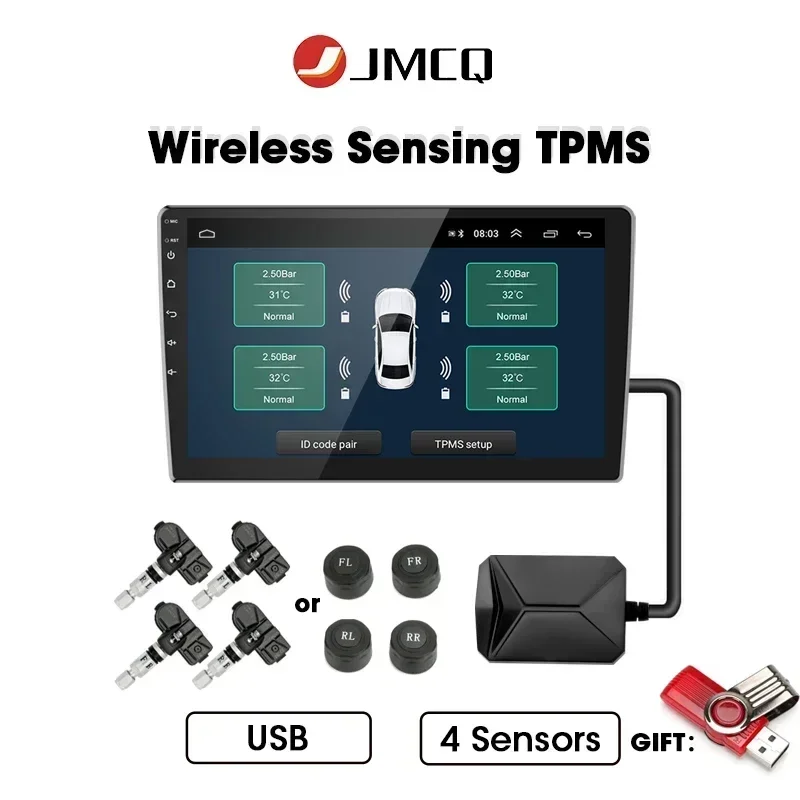 TPMS센서 JMCQ 차량 타이어 압력 경보 모니터 시스템 USB 안드로이드 TPMS 플레 - 티몬
