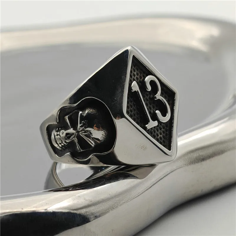 Number-13-Solid-Skull-Ring-316L-Stainless-Steel-Jewelry-Punk-Men ...