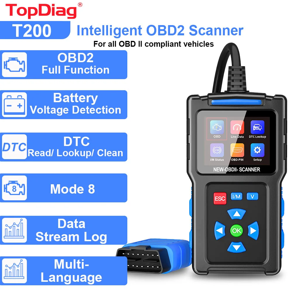 TopDiag T200 Car OBD2 Scanner Diagnostic Tool Engine Code Reader Car ...