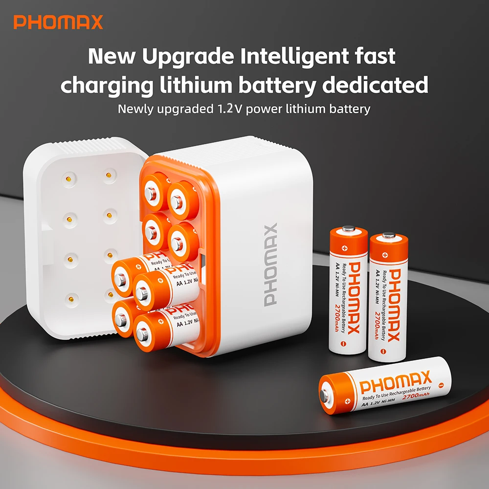 PHOMAX AA Rechargeable Batteries 1.2V NI-MH AA2700mAh Battery & 8-slot ...