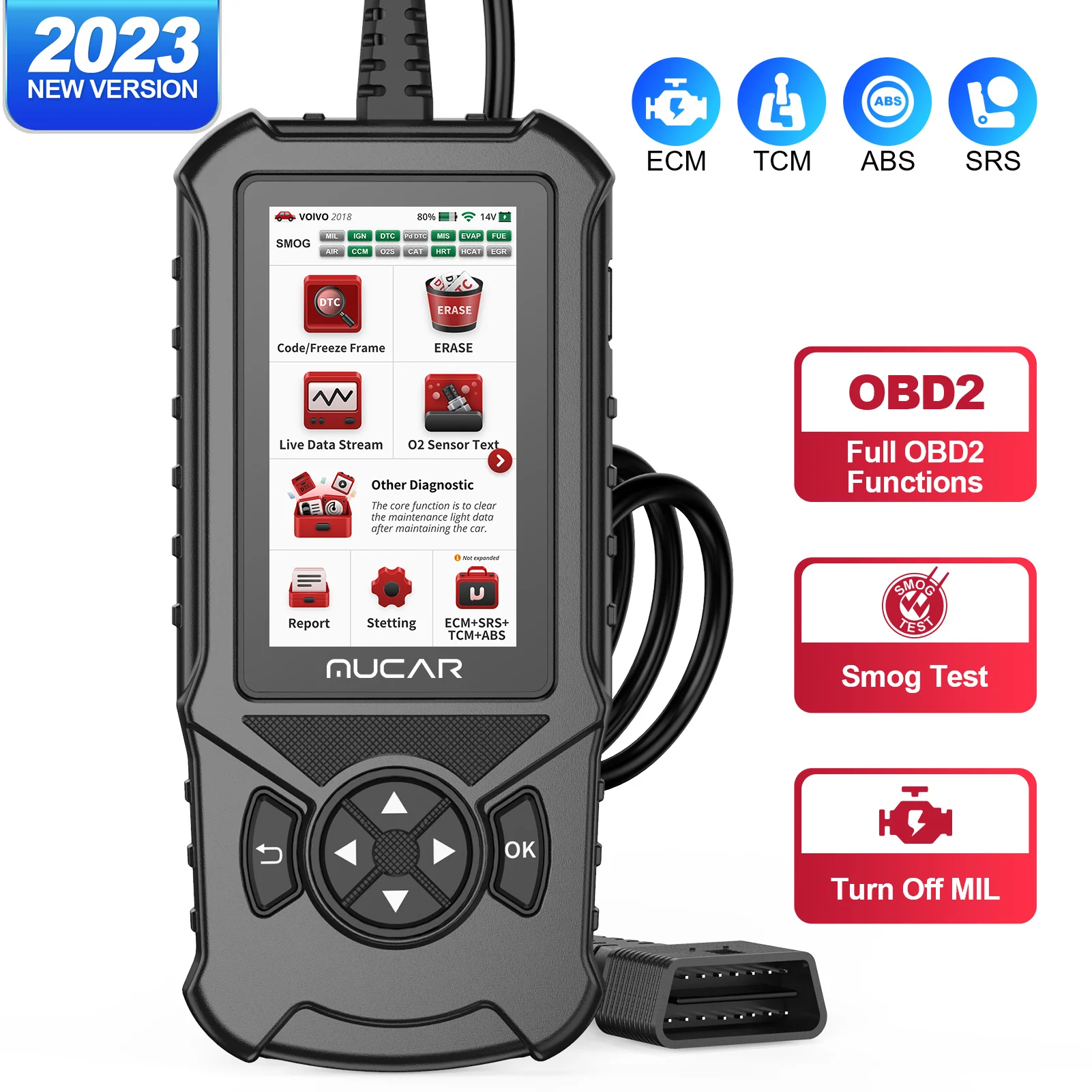 MUCAR CDE900 OBD2 Scanner for Full OBD2 Car Code Reader Scan Tool for ABS/SRS/ECM/TCM Car System ...