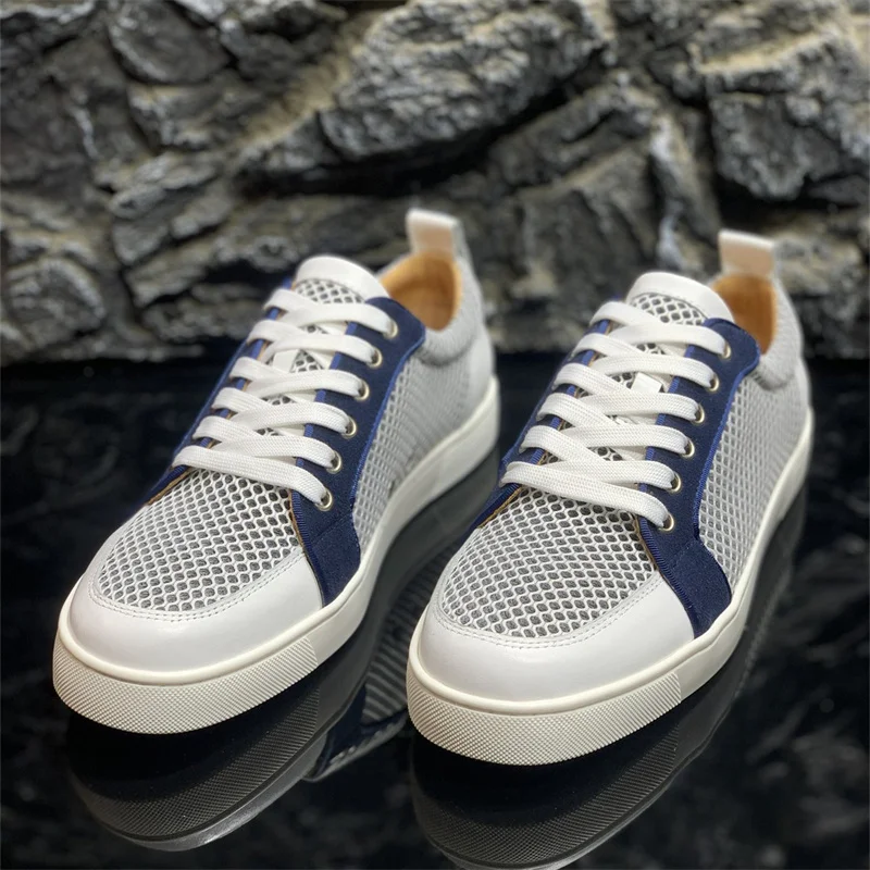 Luxury Brand White Breathable Mesh Leather Red Bottoms Low Top Shoes ...