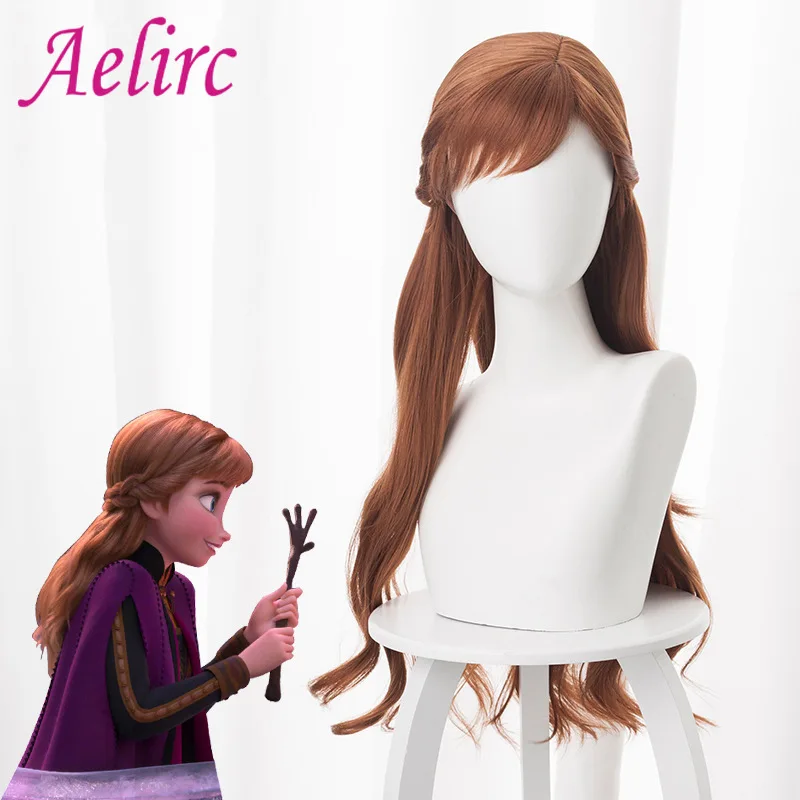 Princess Anna Cosplay Wig Anime Coser Synthetic Long Curly Wig Cute ...