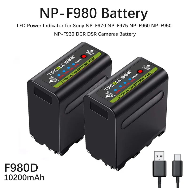 Tipo C Usb Saída 8800mah Np-f970 Np-f980 Vídeo Indicador De Energia Da Bateria Para Sony Np-f990 ...