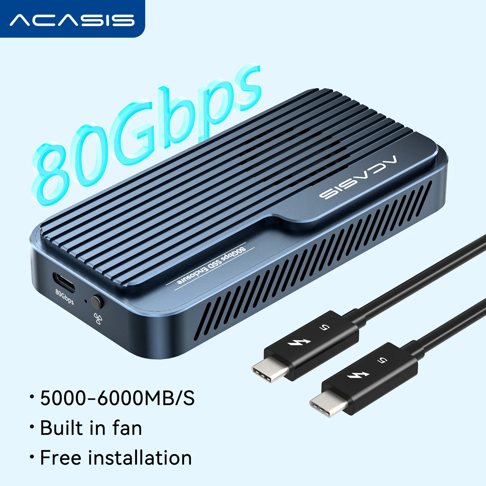 Acasis 80Gbps Thunderbolt 5 SSD Enclosure with Fan Cooling, JHL9480 Chip for TB3/4/5 & USB4/3.2 ...