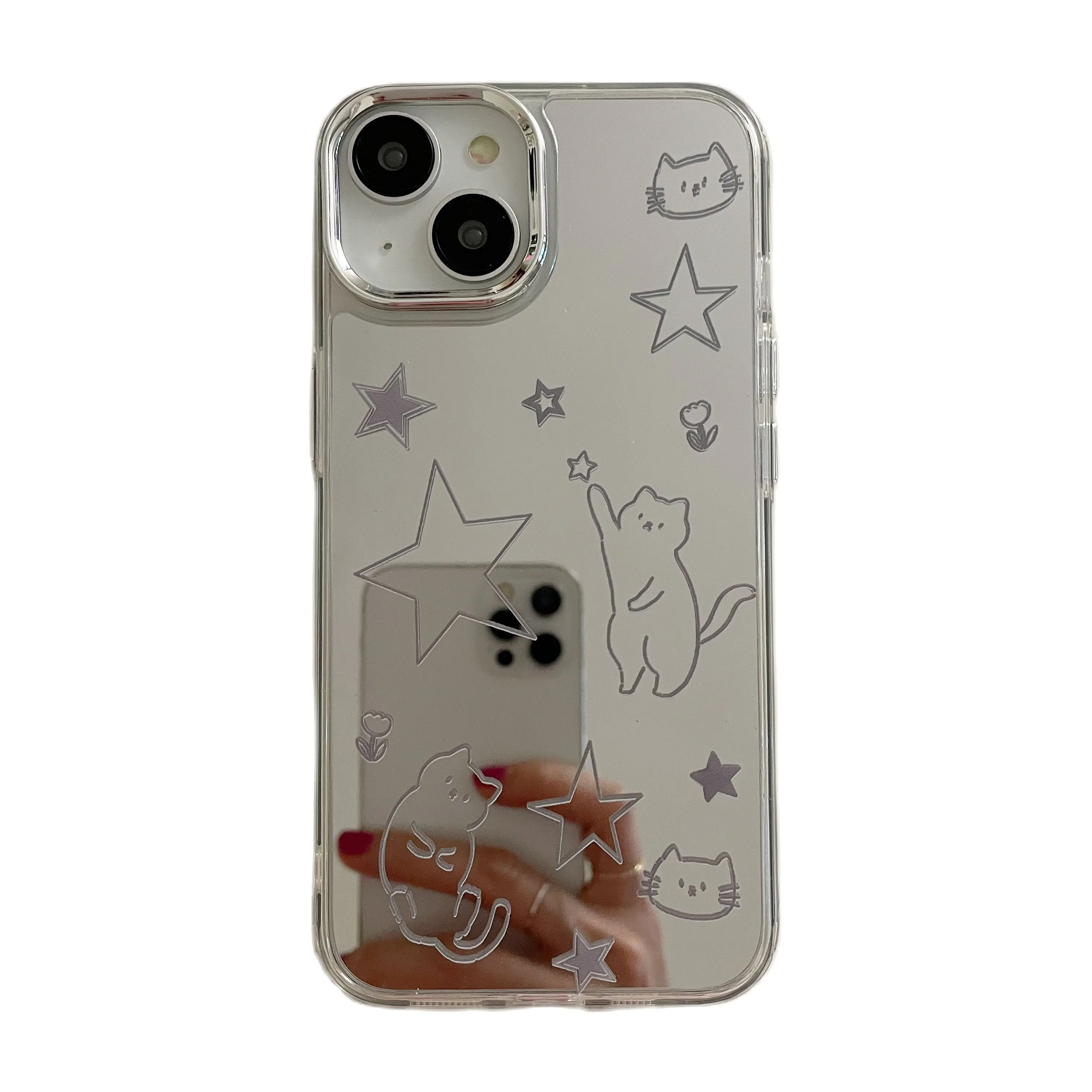 Cartoon INS Electroplated Cute Cat Line Phone Case for iPhone 15 14 13 ...