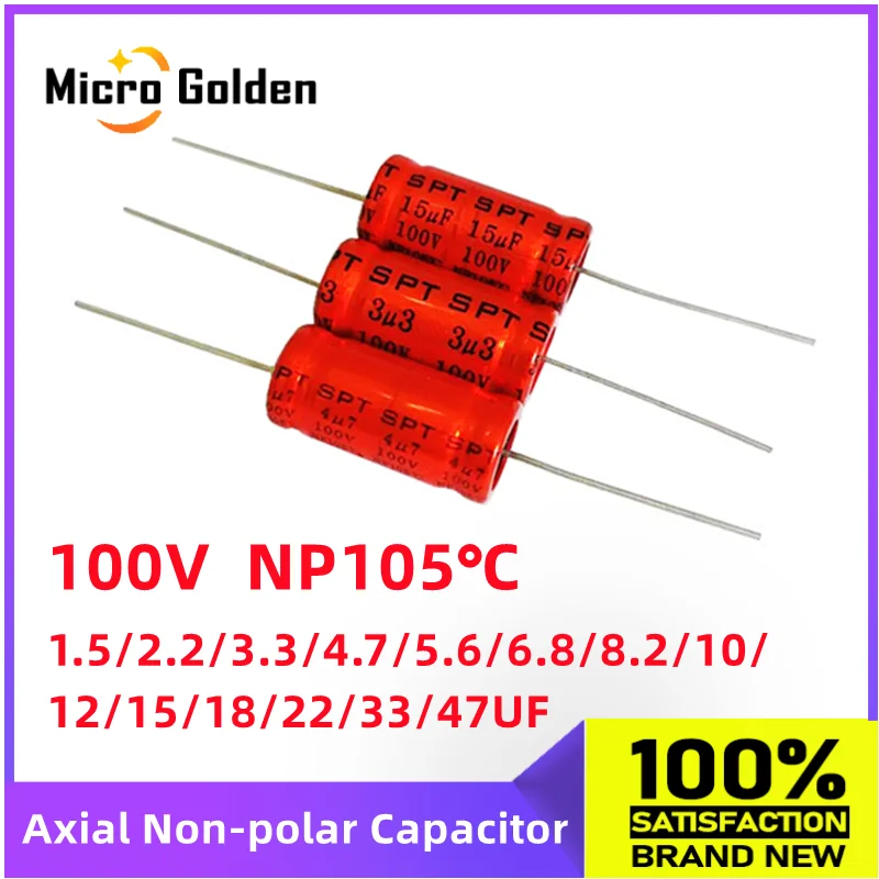 (5pcs) 100V SPT Red Axial non-polar NP Aluminium Electrolytic Capacitor ...