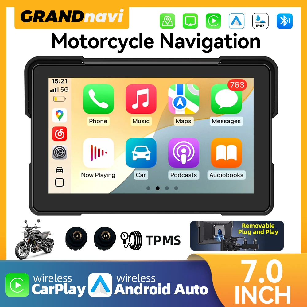 Grandnavi 7 Inch Carplay Motorcycle Portable IP67 Detachable Bracket ...