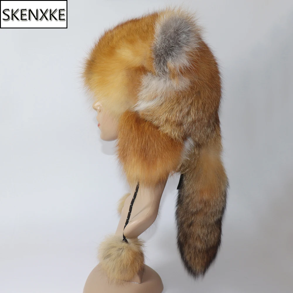 Real-Fox-Fur-Hat-With-Tail-Winter-Women-Luxury-100-Genuine-Fox-Fur-Ear ...