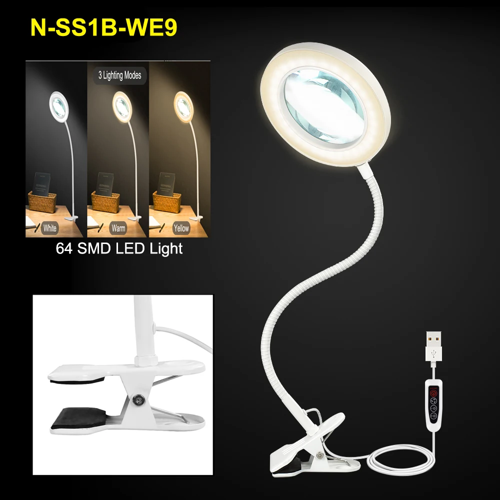NEWACALOX-USB-5X-Magnifying-Glass-Table-Clamp-Magnifier-with-LED-Light ...