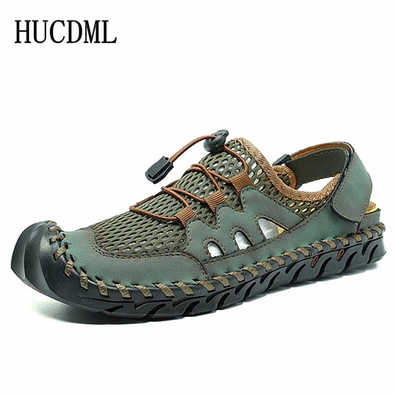 Mesh Breathable Leather Men Casual Shoes Outdoor Soft Soled Sandals for ...