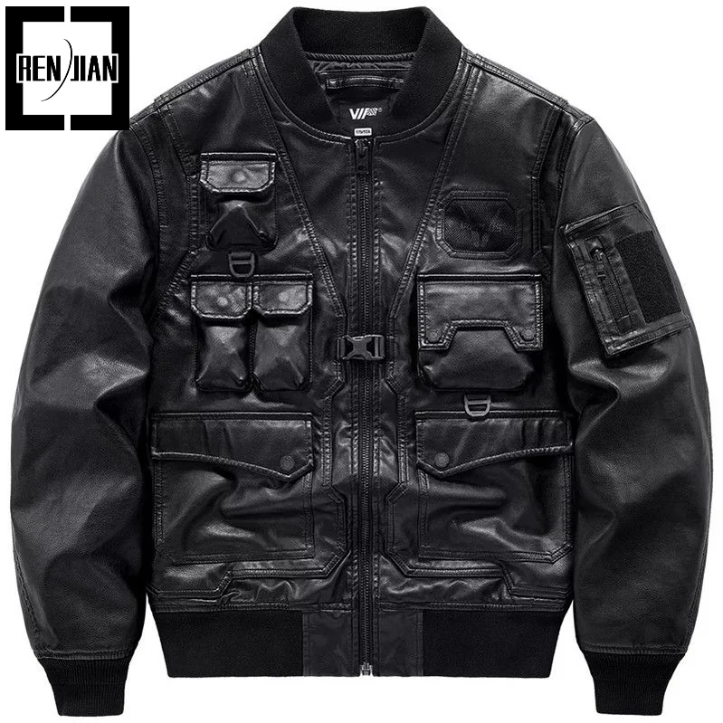 Men-s-Leather-Techwear-Jacket-Fashion-Flight-Bomber-Coat-With-Multi ...