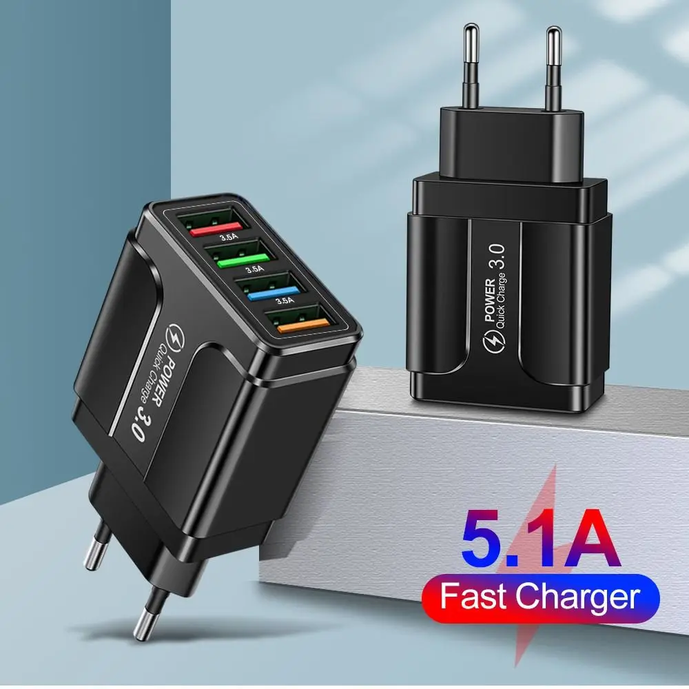 UK/US/EU Plug Universal 4 Ports Fast Quick Charger Wall Charger USB ...