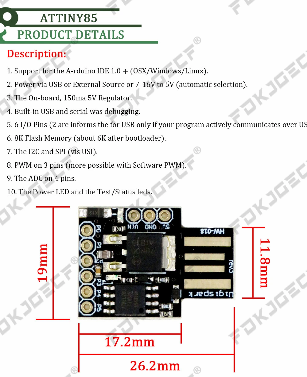 Digispark kickstarter development board ATTINY85 module for Arduino USB
