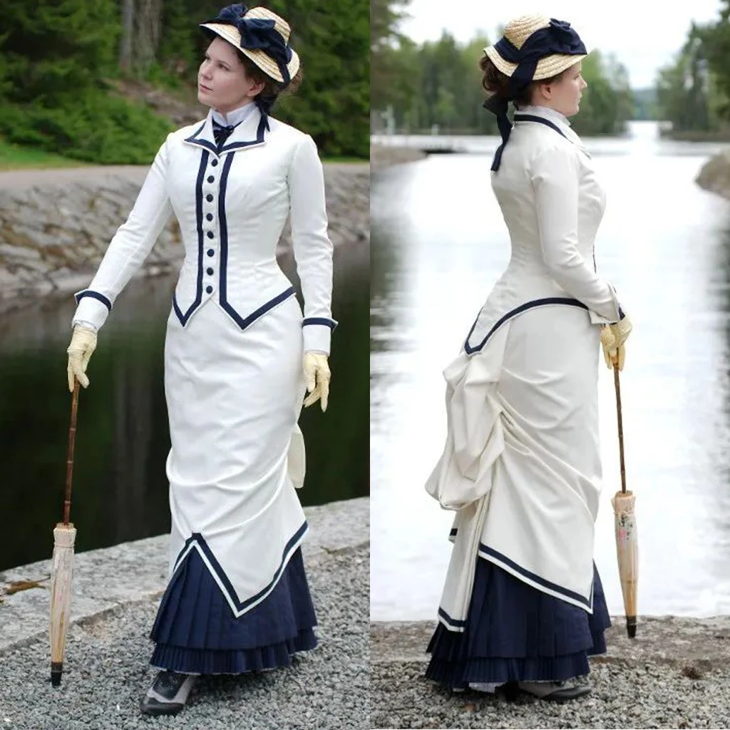 Victorian White Bustle Ball Gown Victorian Civil War Southern Belle Prom Dress 1860s Victorian ...