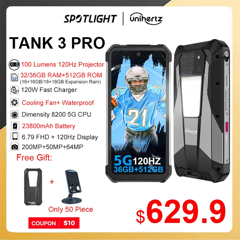 Unihertz-Tank-3-Pro-8849-with-100-Lumens-120Hz-Projector-32GB-36GB-RAM ...
