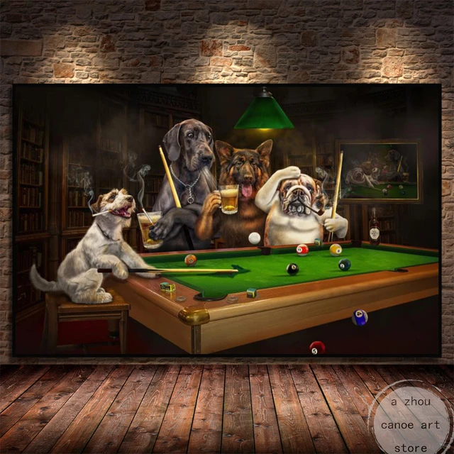 Dogs Playing Pool Poster