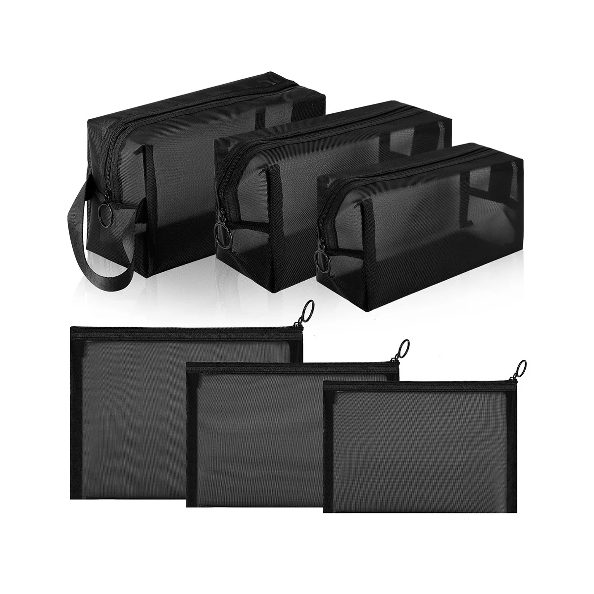 6Pcs-Portable-Black-Mesh-Zipper-Pouch-Breathable-Toiletry-Storage-Pouch ...