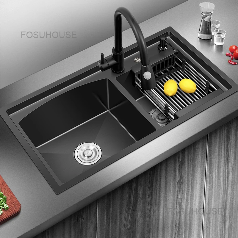 Fregadero-de-cocina-doble-de-acero-inoxidable-304-hecho-a-mano-juego-de ...