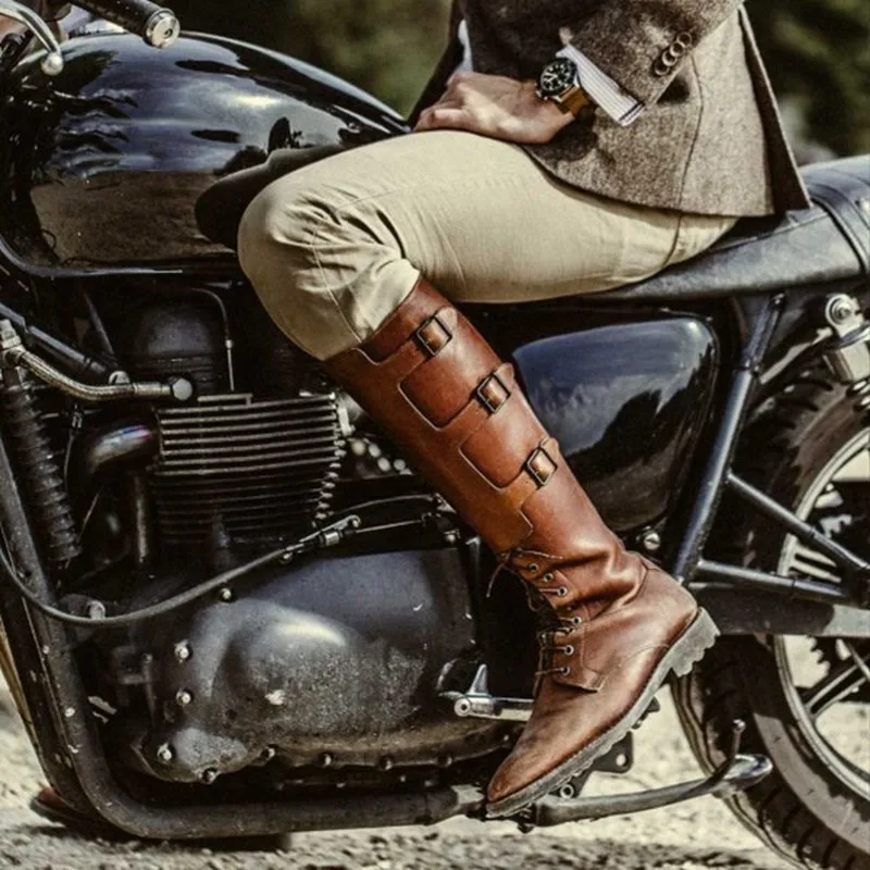 Men-s-Fashion-Leather-Motorcycle-Boots-male-Knee-High-Boot-Low-Heels ...