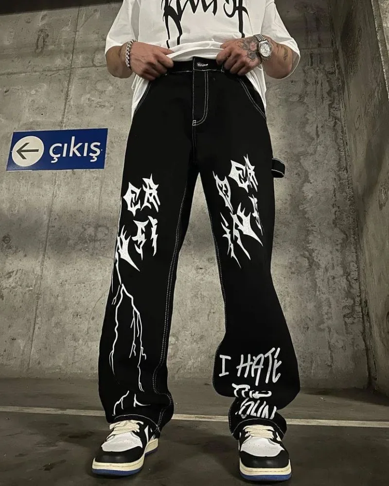 Printed-Black-Jeans-for-Men-Fashion-Hip-hop-Harajuku-Vintage-Goth-Baggy ...