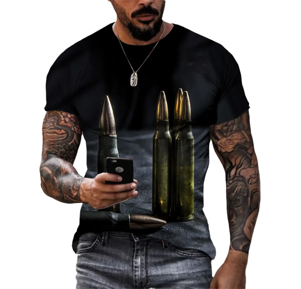 New-Creative-Summer-Men-s-T-shirt-Bullet-Pattern-3d-Printed-Tough-Guy ...