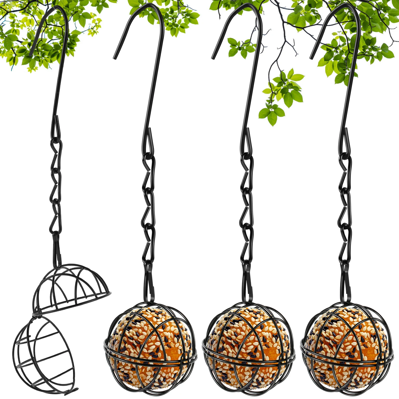 4Pcs Metal Suet Ball Bird Feeder Set with Hanging Chain Squirrel Proof ...