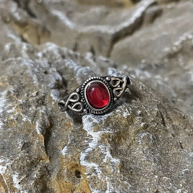 New-Oval-Red-Stone-Vintage-Simple-Rings-Stainless-Steel-Unique-For ...
