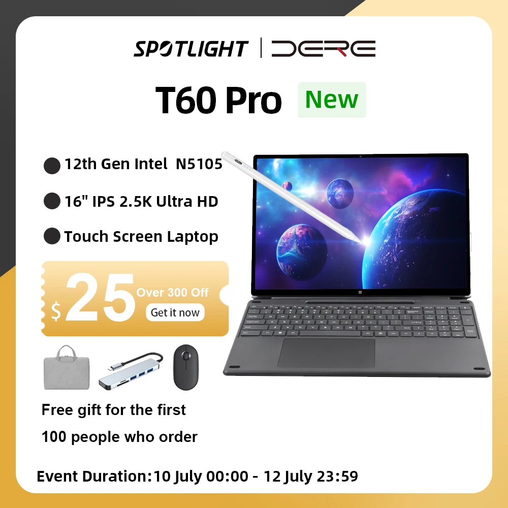 DERE T60 Pro Laptop: 16inches”,16GB RAM, 1TB SSD – Assorted Produce