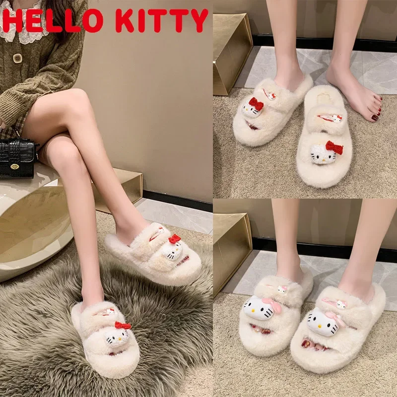 Sanrio-Hello-Kitty-Women-Fuzzy-Slippers-Cross-Band-Soft-Plush-Cozy ...