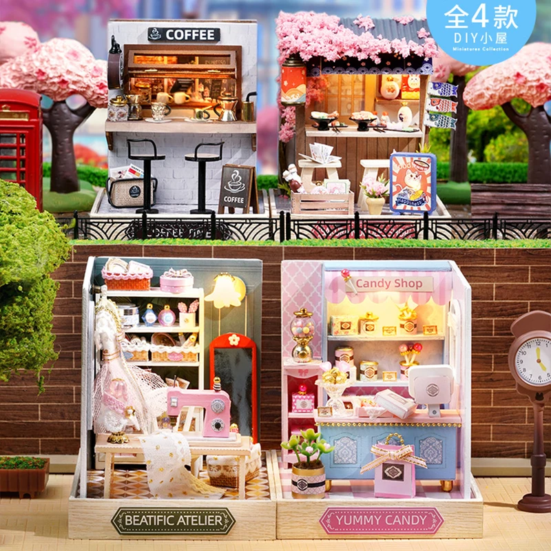 DIY-handmade-wooden-hut-Japanese-cherry-blossom-noodle-shop-assembled ...