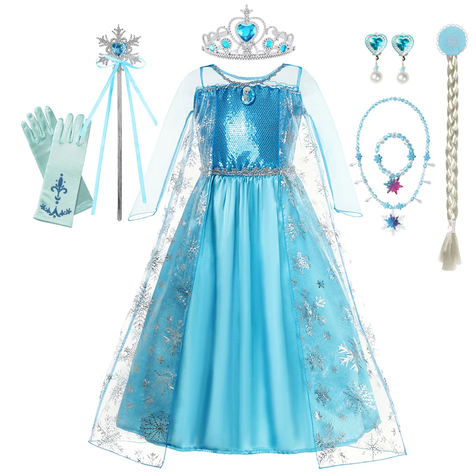 Disney Frozen Girls Snow Queen Dress Kids Costumes For Carnival Party ...