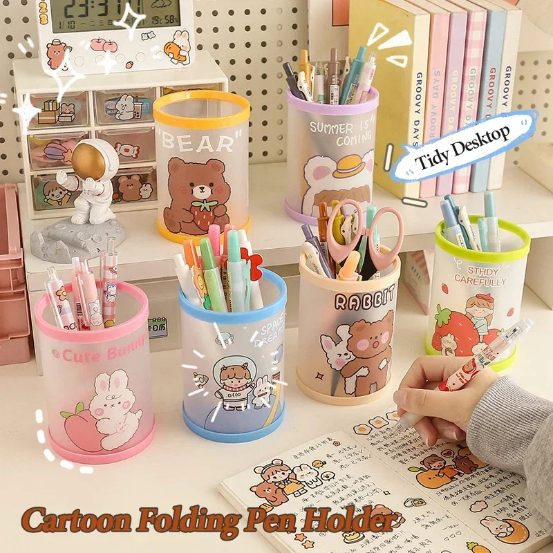 Kawaii-Cartoon-Pen-Holder-Desktop-Organizer-INS-Transparent-Pencil-Case ...