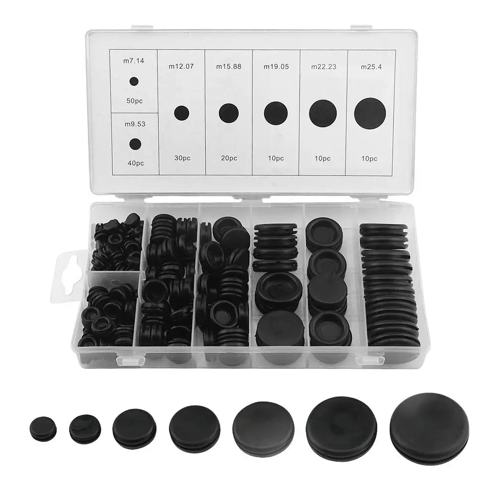 170Pcs-7-Sizes-Rubber-Grommet-Kit-Electrical-Wire-Gasket-Solid-Hole ...