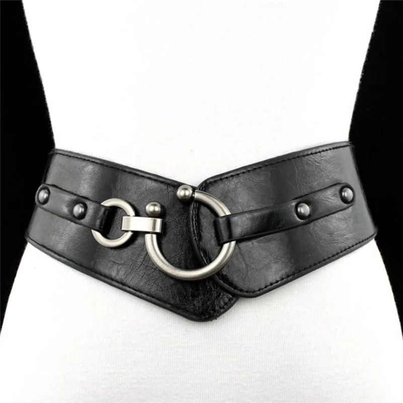 Fashion Gold Semi-Circular Buckle Wide Belt Female Brown/Black/Wine Red ...