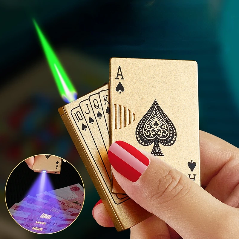 Unusual-Metal-Playing-Cards-Jet-Lighter-Flashlight-Turbo-Butane-Gas ...