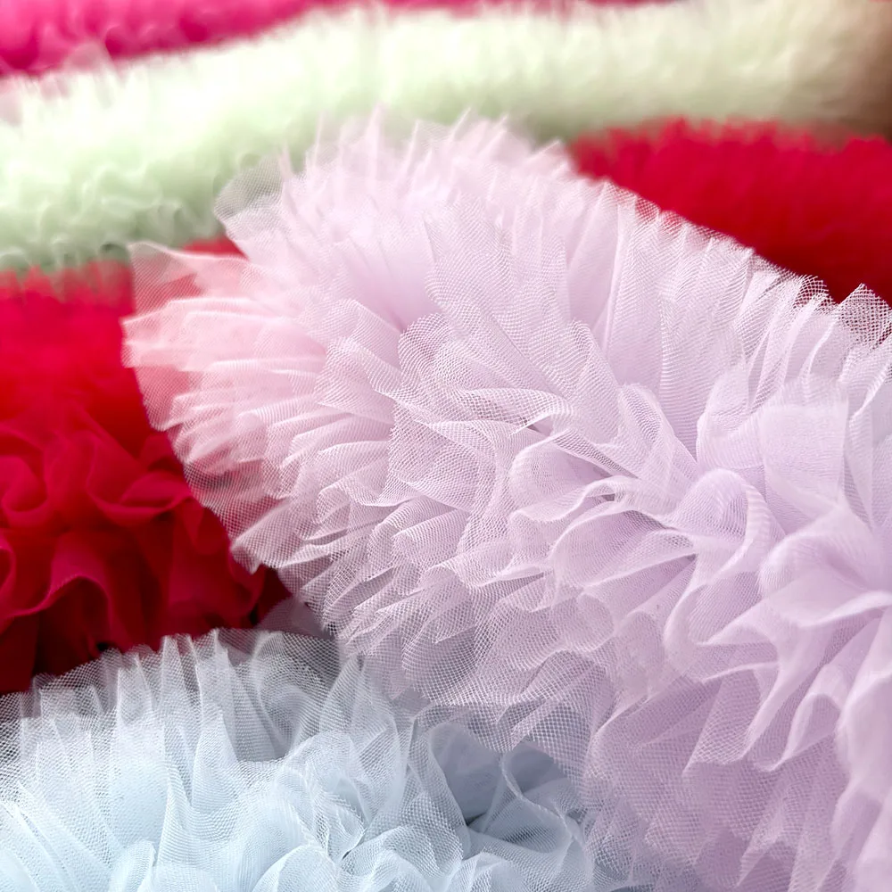 Floral Pleat Pure Color Tulle Lace Fabrics Sewing For Women Dress Skirt ...