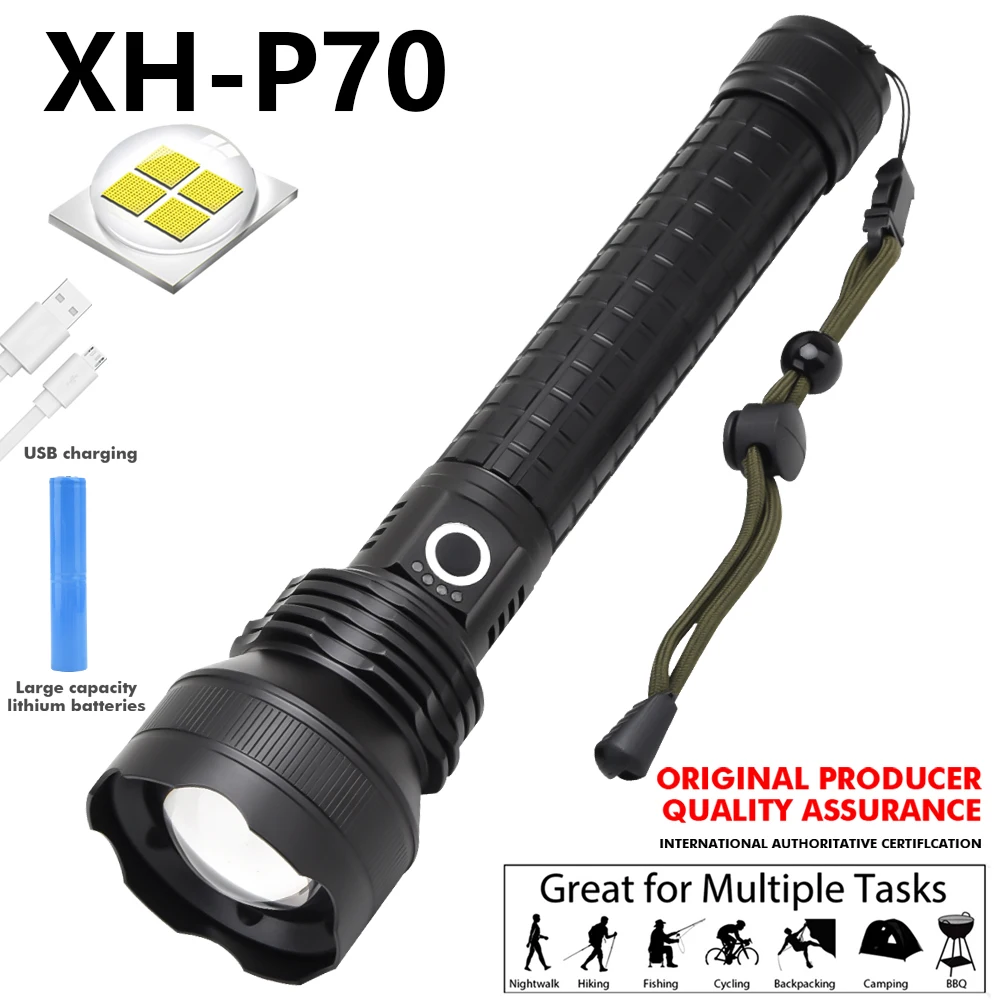 P90 LED bright flashlight long large aperture zoom security patrol ...