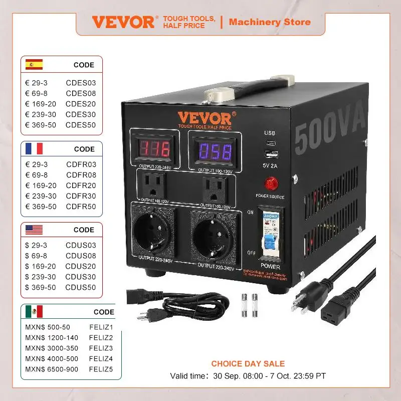 VEVOR-Voltage-Converter-Transformer-500VA-5000VA-Heavy-Duty-Step-Up ...