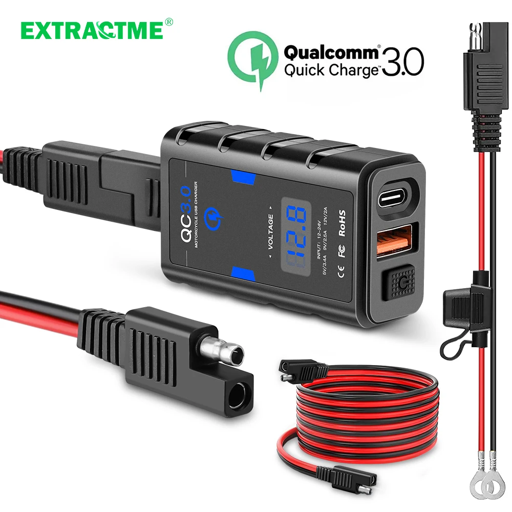 Extractme 6.8A QC3.0 Motorcycle USB Charger Waterproof 12V Power Supply ...