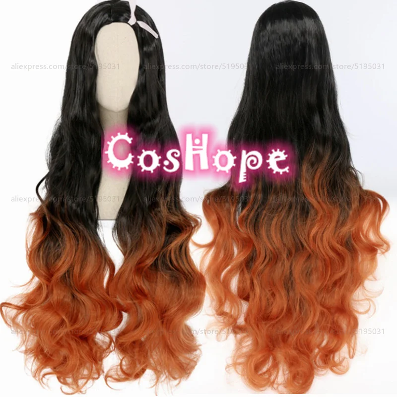Demon Slayer Nezuko Cosplay Wig Kimetsu No Yaiba Cosplay Curly Black ...